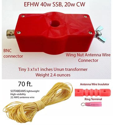 80 Watts SSB EFHW no-tune antenna, 40m, 20m, 15m, 10m with 70ft Ant ...