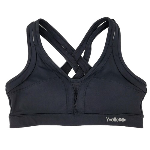 Yvette Sports Bra Size Large Black Power Cross Back Padded Mesh Panel ...