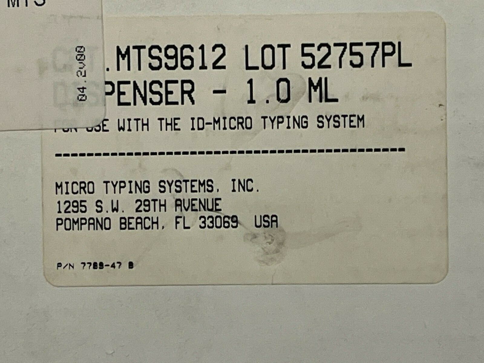 Ortho Clinical Diagnostics MTS9610 Id-micro Typing System Dispenser 0 ...