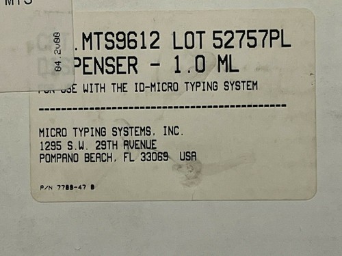 ORTHO MTS DISPENSER MTS9612 ID-MICRO TYPING SYSTEM DISPENSER, 1.0ML | eBay