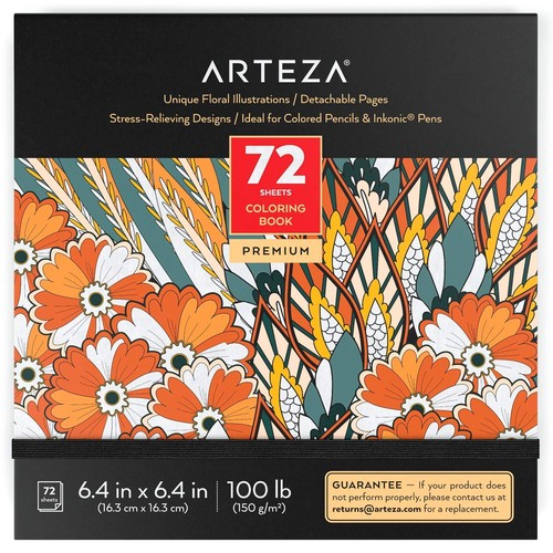 Arteza Coloring Book | Floral Illustrations | 72 Sheets | eBay
