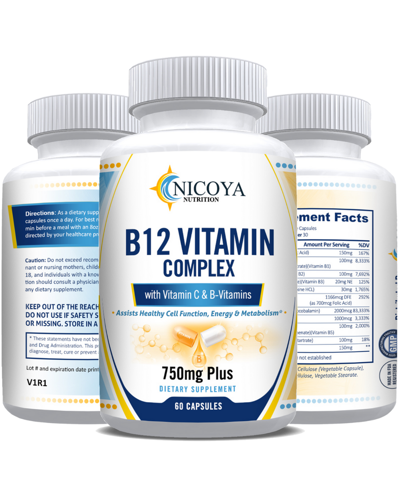 B-12 Complex 750MG+ | Vitamins B1, B2, B3, B5, B6, B8 & B12, Energy ...