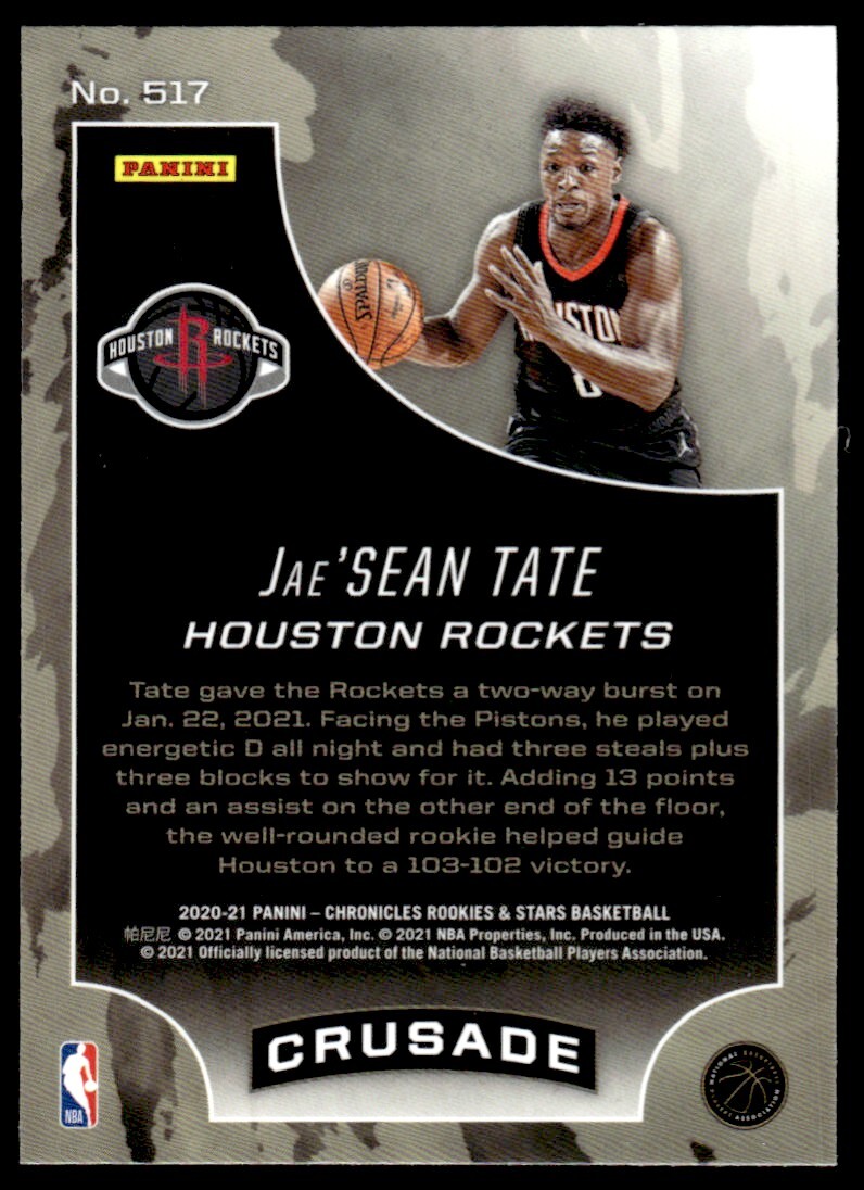 2020-21 Panini Chronicles Crusade Jae'Sean Tate Rookie Houston Rockets ...