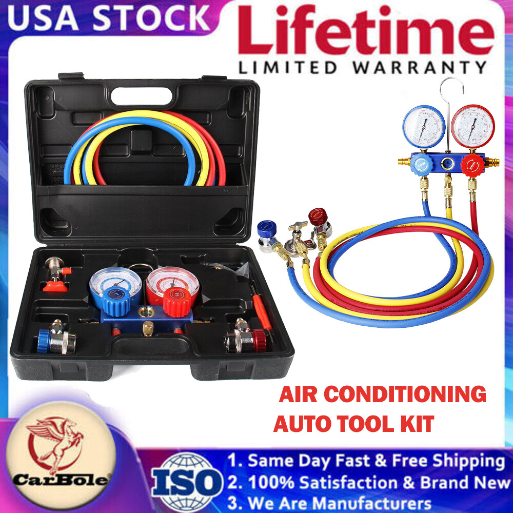 AC HVAC DIAGNOSTIC TESTING CHARGING MANIFOLD GAUGE METER KIT W/HOSE ...