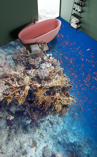 3D Ocean Red Fish G5932 Floor WallPaper Murals Wall Print Decal AJ Coco ...