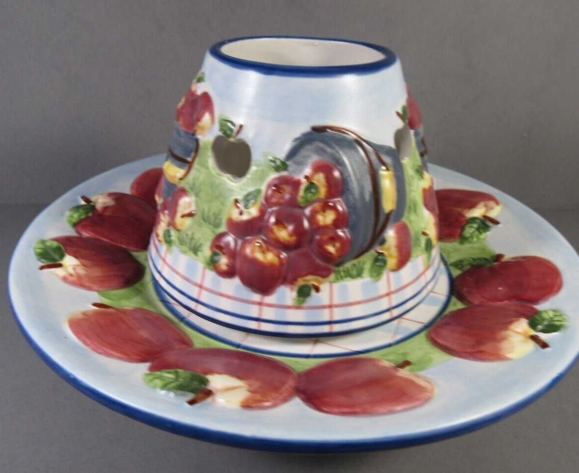 Yankee Candle Shade & Plate Apple Design Footed Country 2.5"x7.5 ...