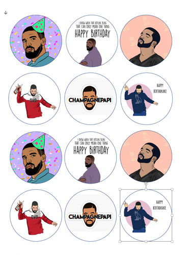 set of 12 drake birthday, edible paper, cupcake cookie toppers CHOOSE ...