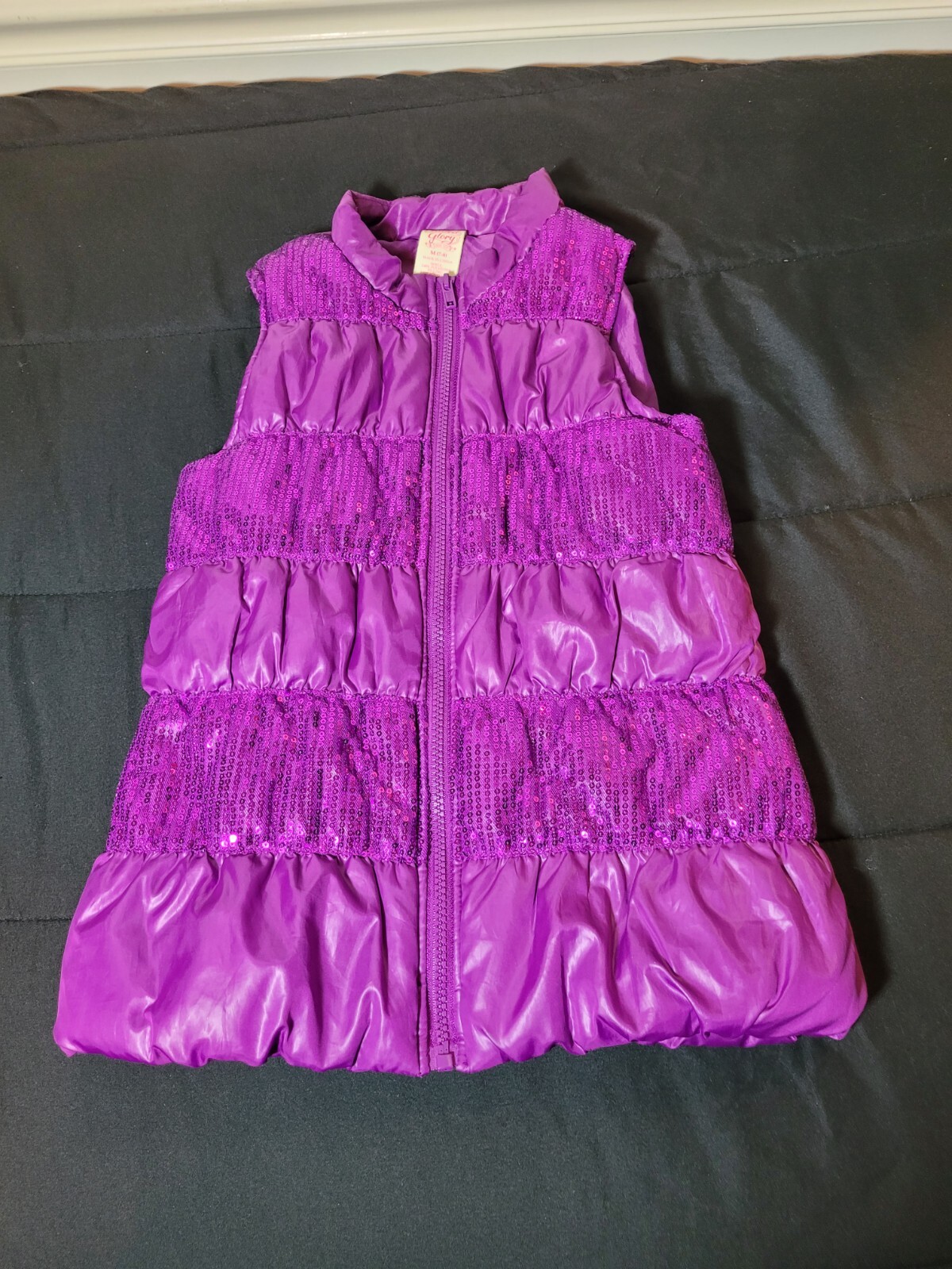 Faded Glory RN 52469 Girls Purple Sequin Embellished Puffer Vest Size ...
