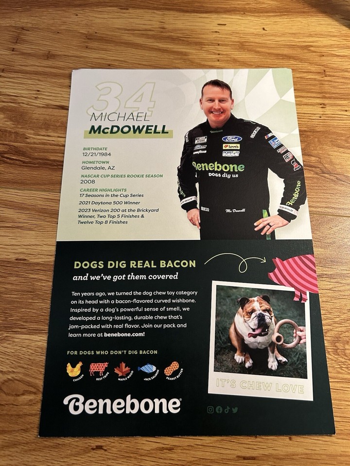 Michael McDowell #34 2024 Benebone Nascar Hero Card Postcard | eBay