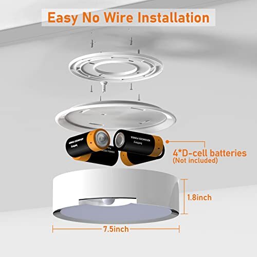 Motion Sensor Ceiling Light Battery Operated Indoor/Outdoor LED Ceiling ...