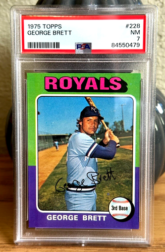 1975 TOPPS GEORGE BRETT ROOKIE CARD #228 PSA 7 NM K.C. ROYALS SOLID ...