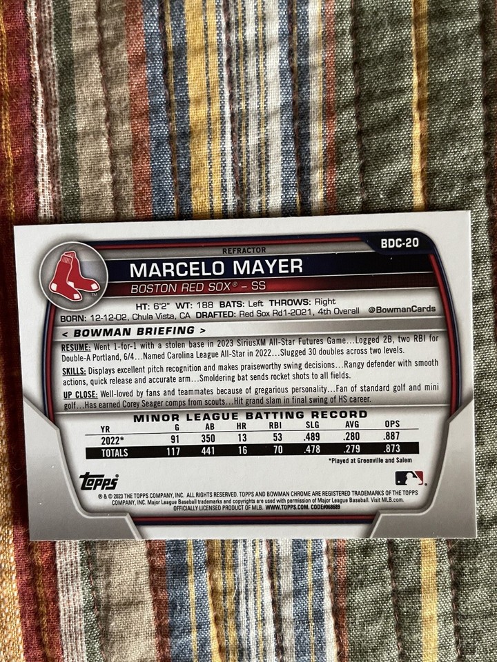 Marcelo Mayer 2023 Bowman Chrome Draft Refractor #BDC-20 “Boston Red ...
