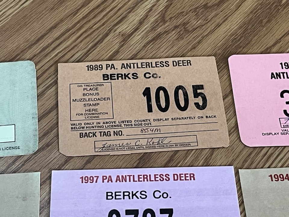 VINTAGE LOT OF 12 PENNSYLVANIA BERKS COUNTY ANTLERLESS DEER HUNTING ...