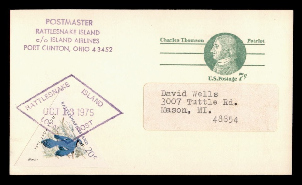 DR WHO 1975 RATTLESNAKE ISLAND LOCAL POST BIRD IMPERF TRIANGLE w24784 ...