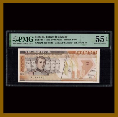 Mexico 5000 5,000 Pesos, 1989 P-88c Banknote PMG 55 EPQ | eBay