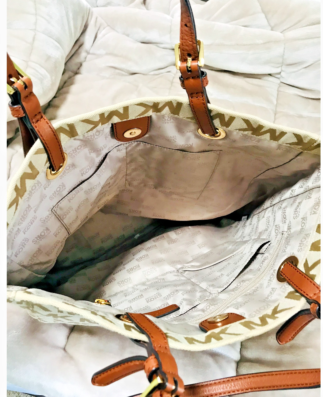 Michael Kors MK Fabric Tote MK Logo Signature, light … - Gem