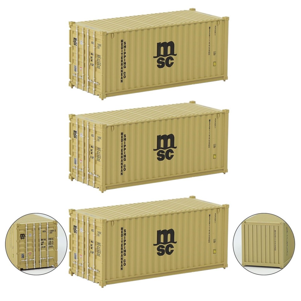 3pcs HO Scale 1:87 20ft Shipping Container 20' Cargo Box Model Railway ...