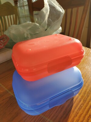 Tupperware #2801 Packable Oyster Twins Small, Blue And Red *NEW* | eBay