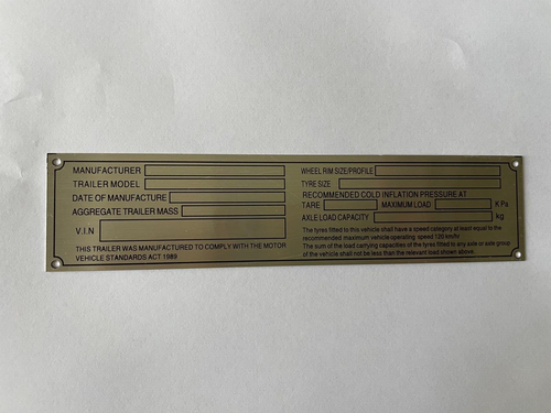 Trailer VIN Number Plate Compliance Pre drilled ID Tag Caravan Boat ...