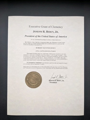 BIDEN HARRIS PRESIDENTIAL PARDON HUNTER B SIGNED DOJ SEAL 2024 TRUMP ...