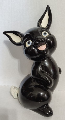 Mid Century Modern Anthropomorphic Black Rabbit Statue Redware Pottery ...