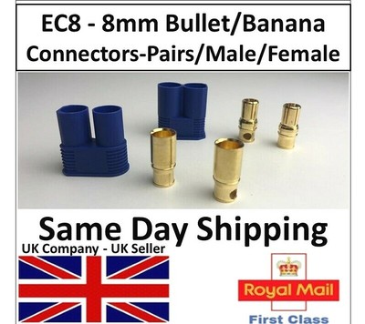 EC8 Connectors 8mm Pair Male Female Lipo ESC Charger Bullet Banana ...