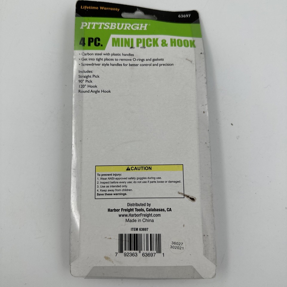 Pittsburgh 4 Piece Mini Hook and Pick Set High Visiblity 5" Long for O ...