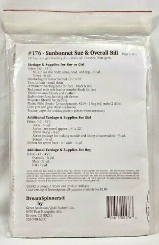 1992 Dream Spinners Sewing Pattern 176 Sunbonnet Sue & Overall Bill ...