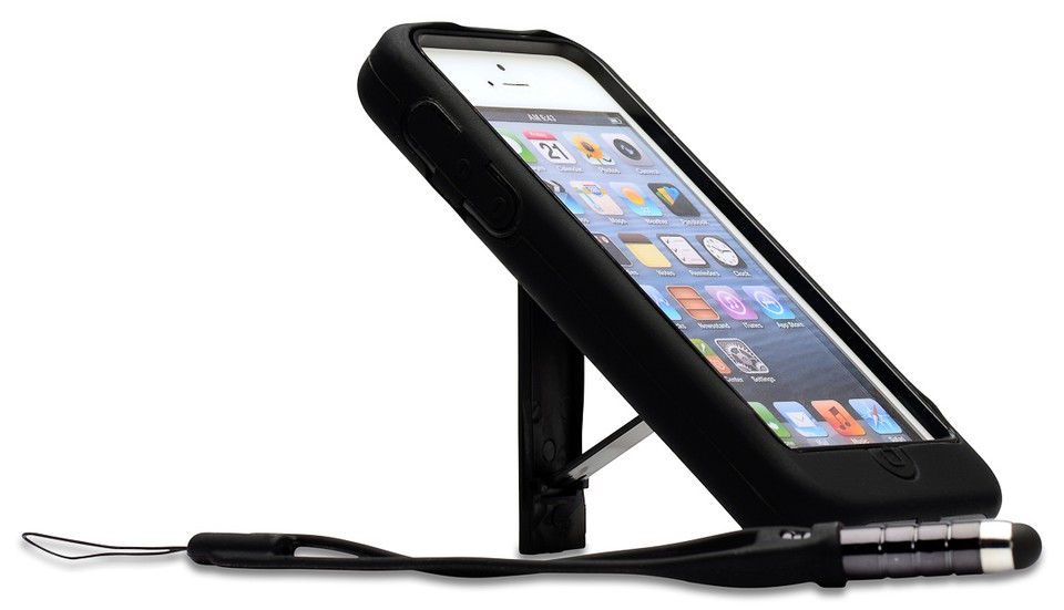 Black Deluxe Stand Case with Silver Touch Stylus Pen For Apple iPhone 5 ...