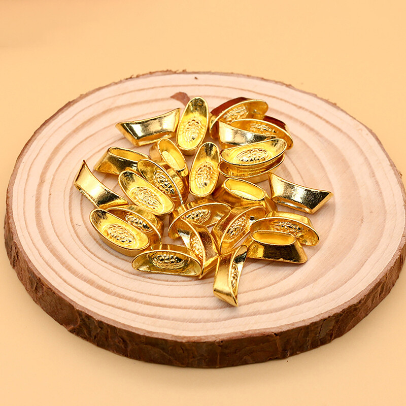 10pcs Ingot Gold Chinese Yuan Bao Wealth Golden Statue Ingots Decor ...