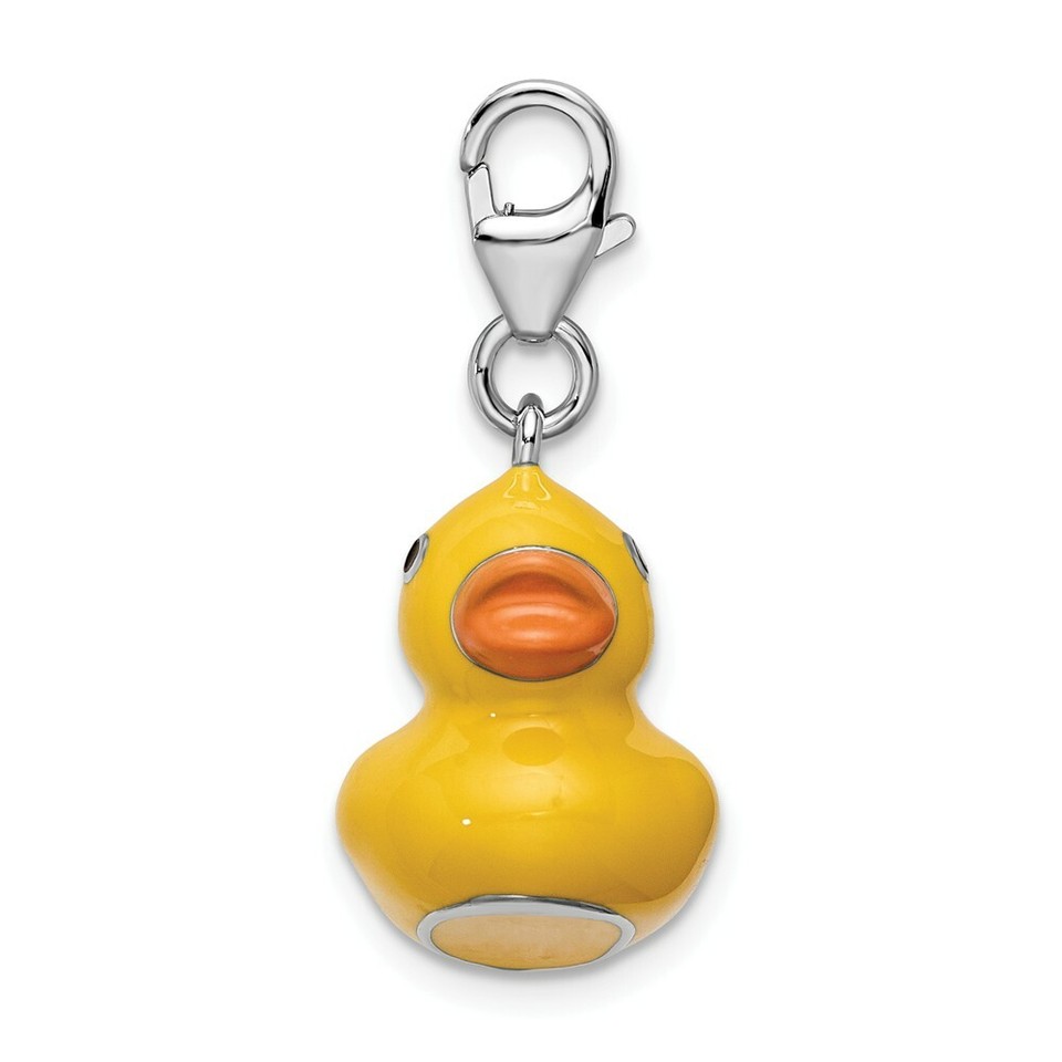 Duck Charm 3D Enameled .925 Sterling Silver Solid Click On Amore La ...