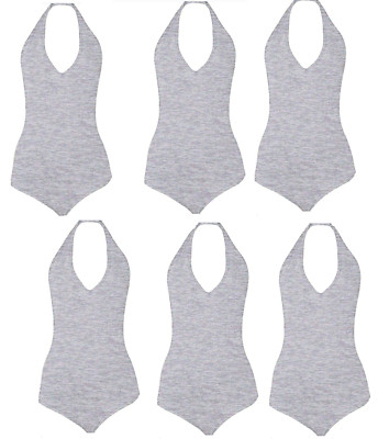 6-Pack American Apparel Ladies Halter Bodysuit Heather Grey Med Cotton ...