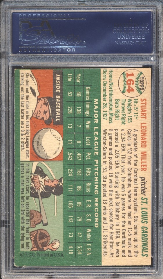 1954 Topps Baseball Stu Miller #164 PSA 6 CARDINALS EX-MT | eBay