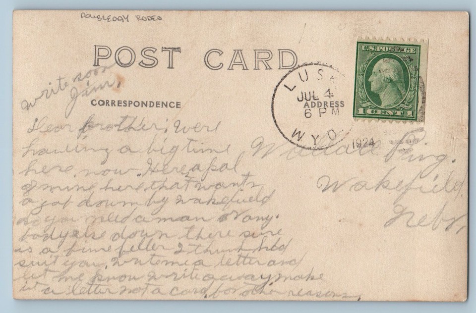 Lusk WY Postcard RPPC Photo Tommie Kirnan Good Morning Judge Doubleday ...