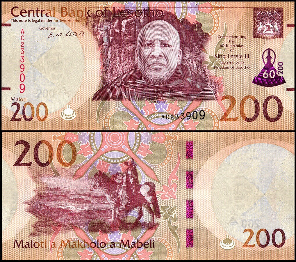 LESOTHO: 200 Maloti Banknote - 2023, P-31, UNC, Commemorative Issue 60 ...