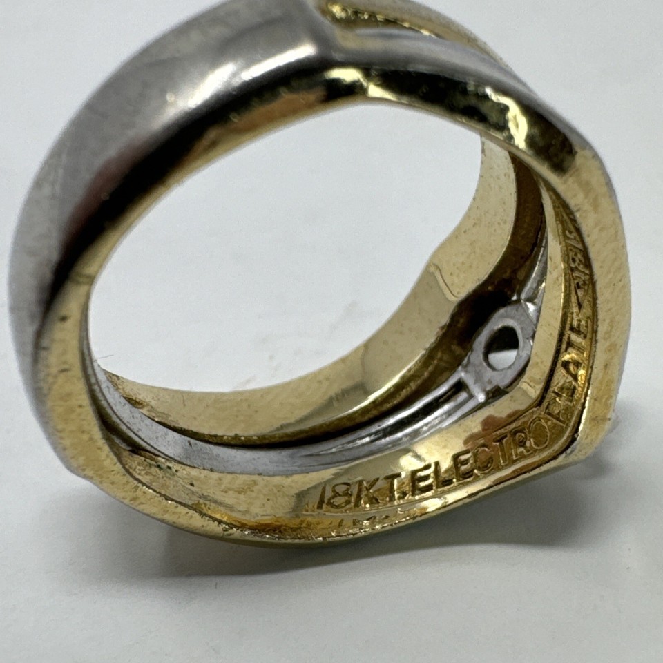 18k Rhodium Electro Plate WEDDING ENGAGEMENT Ring 8.5 Paved Bezel ...