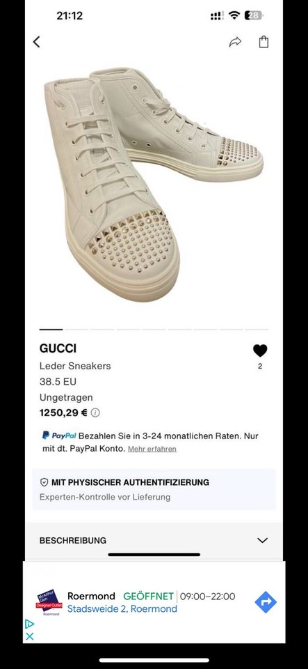 Gucci 36,5 G High Top Sneaker Nappa/Morea Great White #370875 BBD00 ...