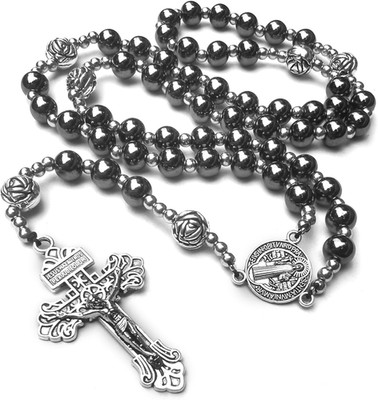Hematite Rosary Beads Catholic for Men,Rosary Necklace for Men and ...