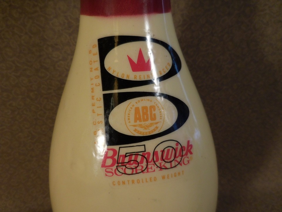 Vintage Brunswick Score King 50 Bowling Pin Red Crown Plastic Coated ...