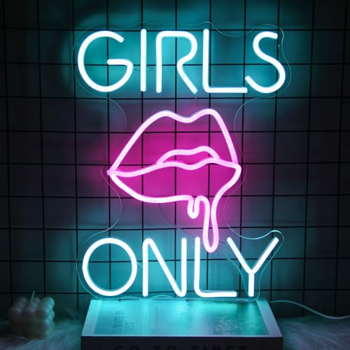Girls Only Neon Sign Sexy Lips LED Signs Blue Pink Letter Neon Lights ...