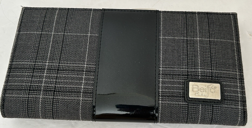 Beijo Kisslock Wallet Clutch Pures Long Bi Fold Gray Black Plaid EUC | eBay
