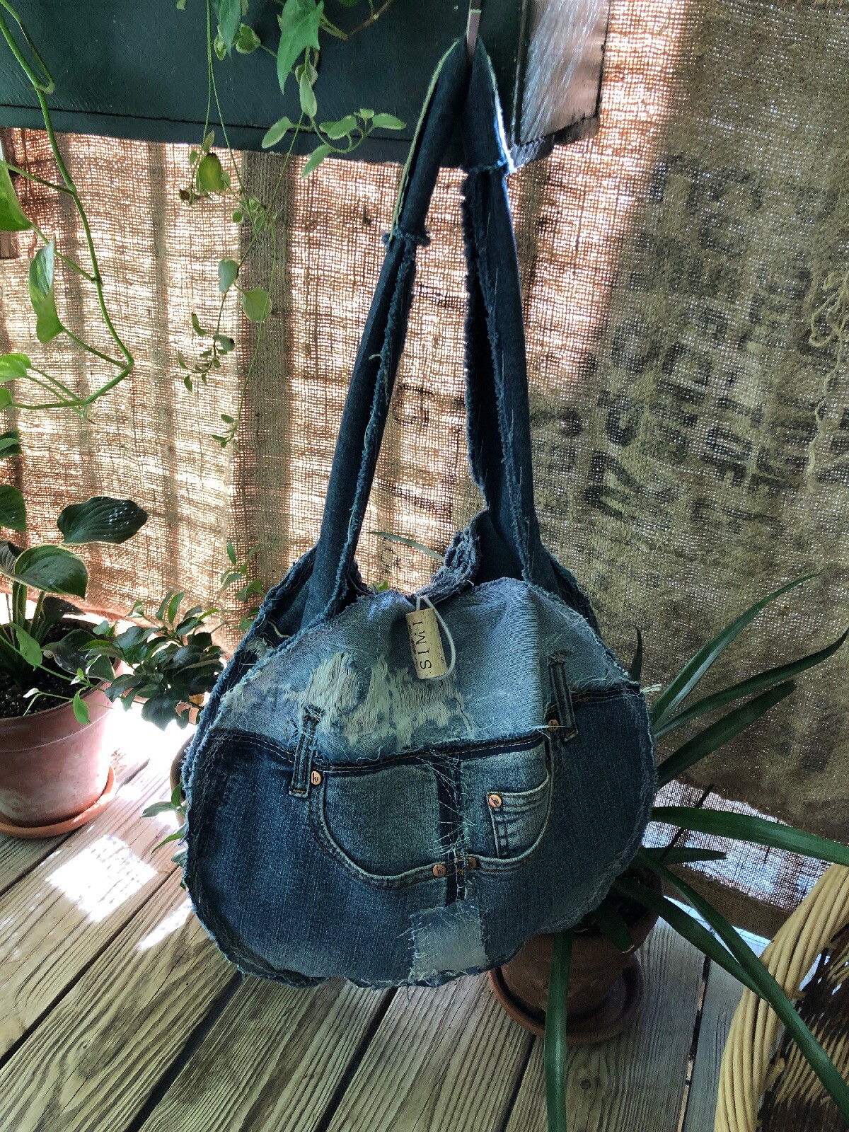 Upcycled Round Denim jeans Shoulder Bag | eBay