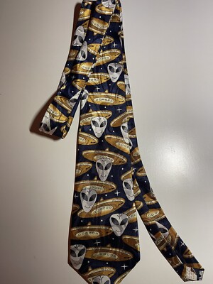 UFO Alien Necktie Black And Blue Tie Gift Paranormal Spaceship | eBay