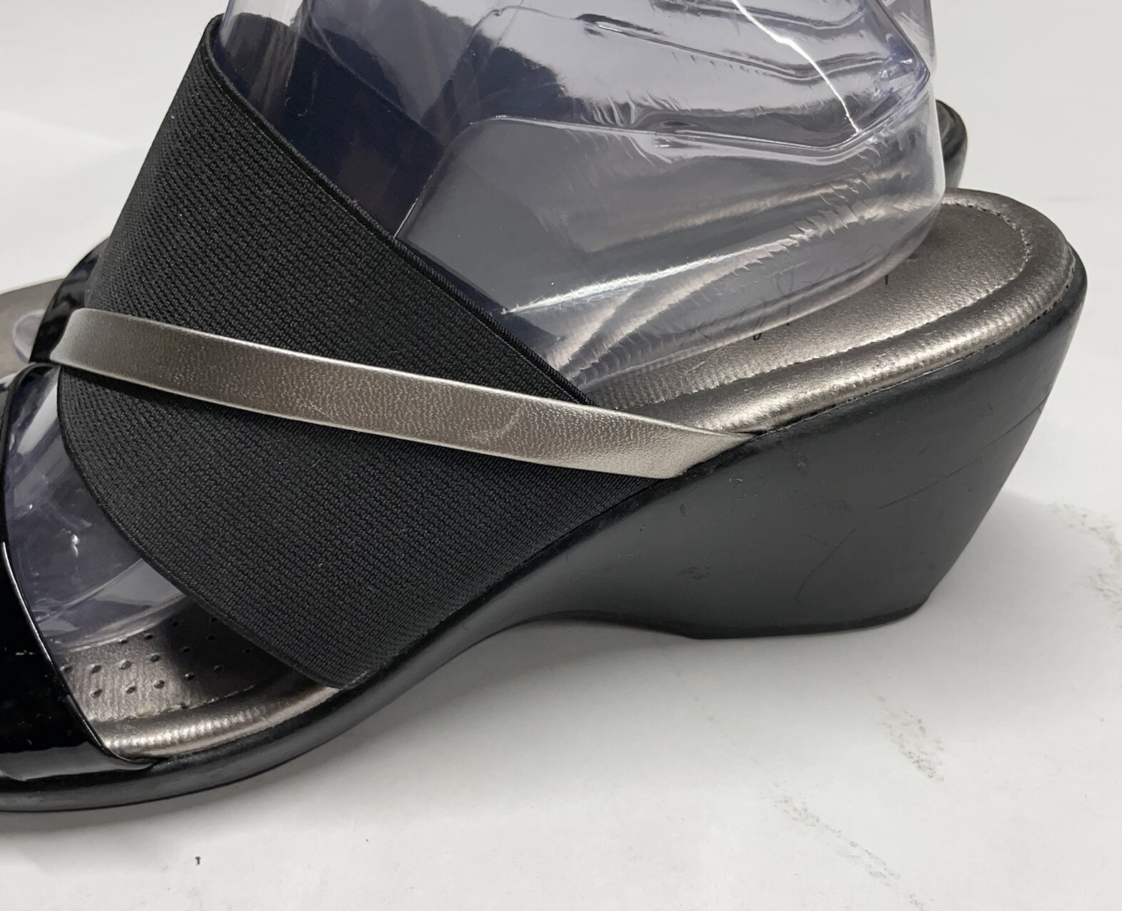 DEXFLEX Comfort Wedge Heels Slides Sandals Shoes Size 9 W Black Stretch ...