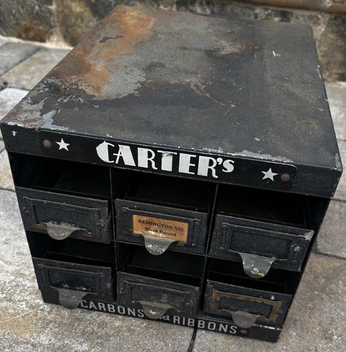 Vtg CARTER’S Advertising Typewriter Ribbons Counter Store 6 Drawer ...