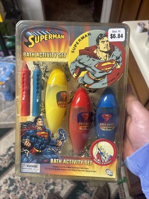 Superman Bath Activity Set Tub Clings Bath Paint Crayons Sponge New | eBay