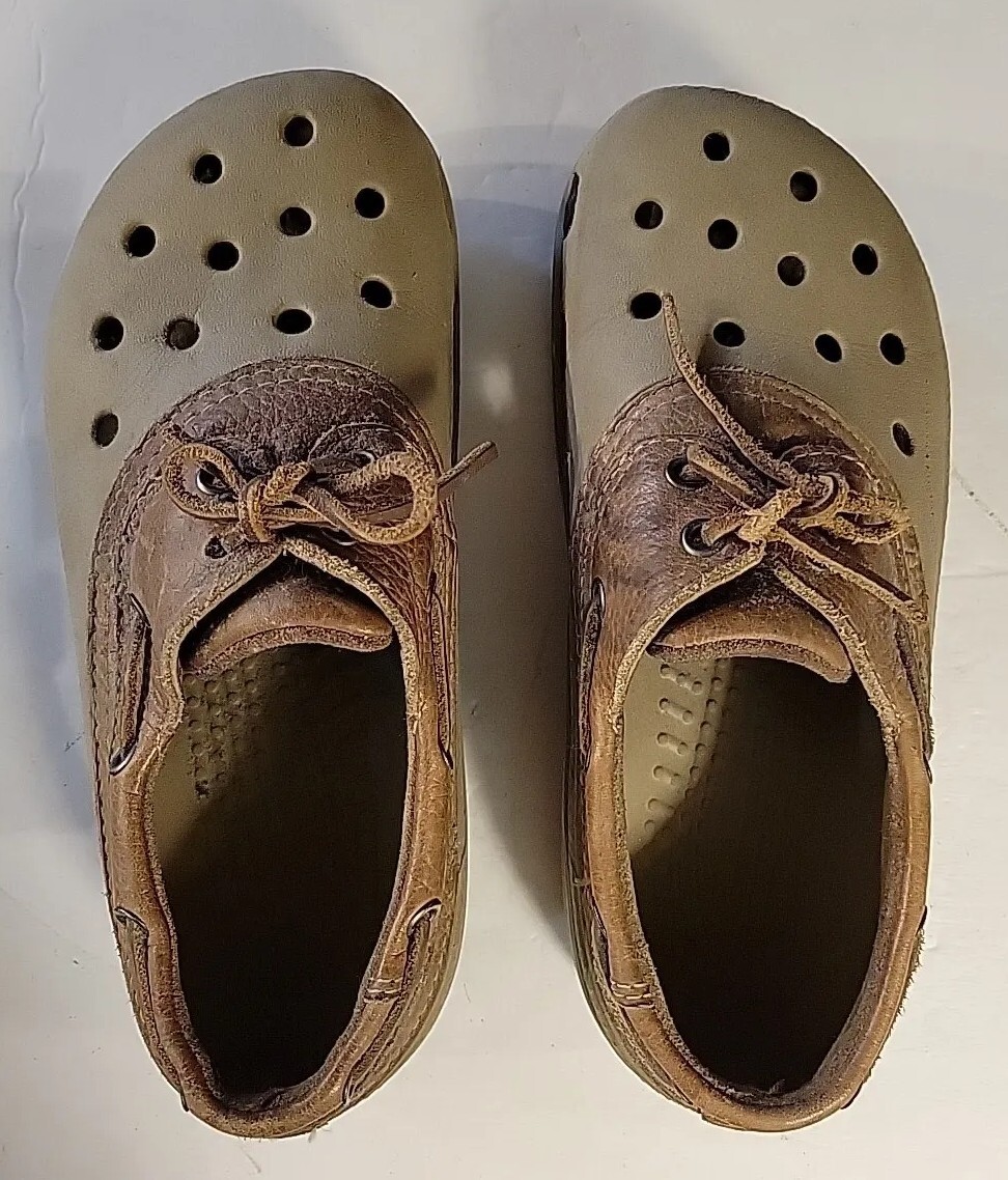 Crocs Islander Lace up Pitcrew Boat Mens 6 Women 8 Shoes Brown Leather ...