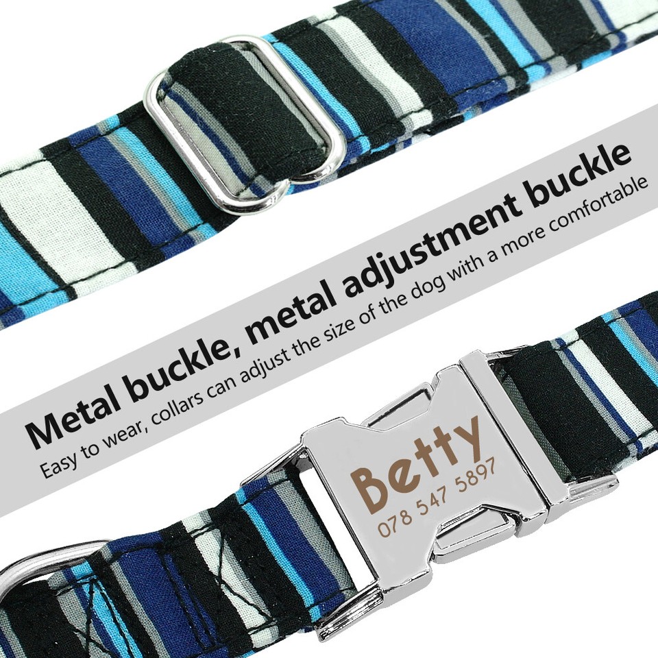 Nylon Cotton Personalized Dog Collar Pet Nameplate Custom Engrave ID ...