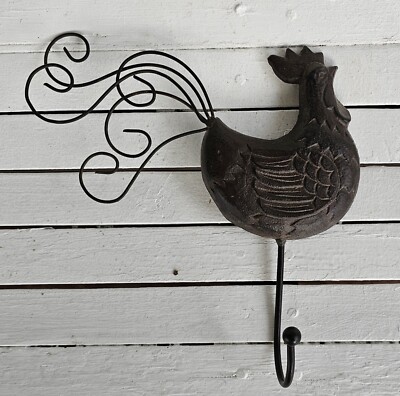 Cast Iron Rooster Chicken Wall Hanging Coat Hook Home Decor Farmhouse 10x10" | eBay