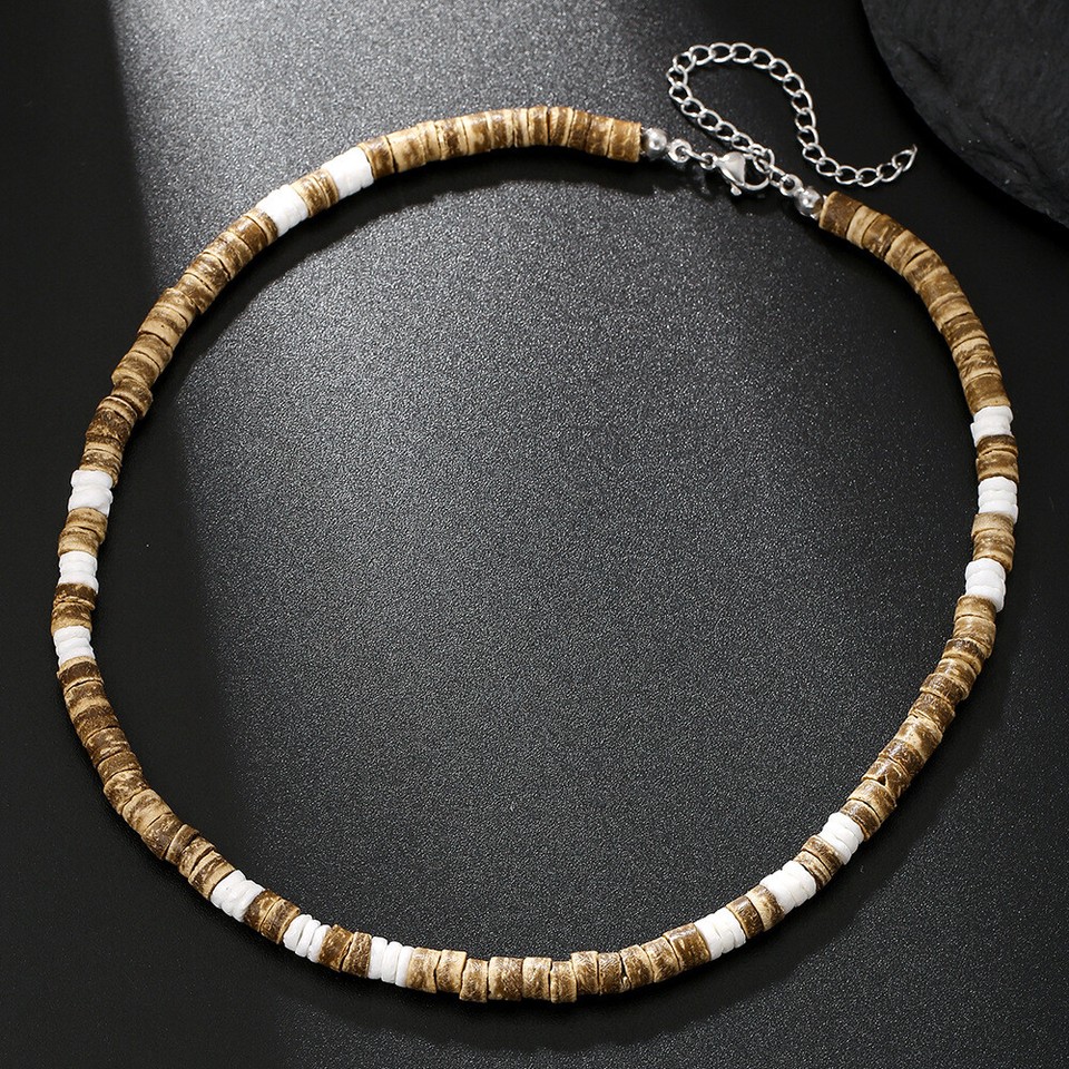 Men's African Necklace African Beaded Coconut Shell Jewelry Surfer ...
